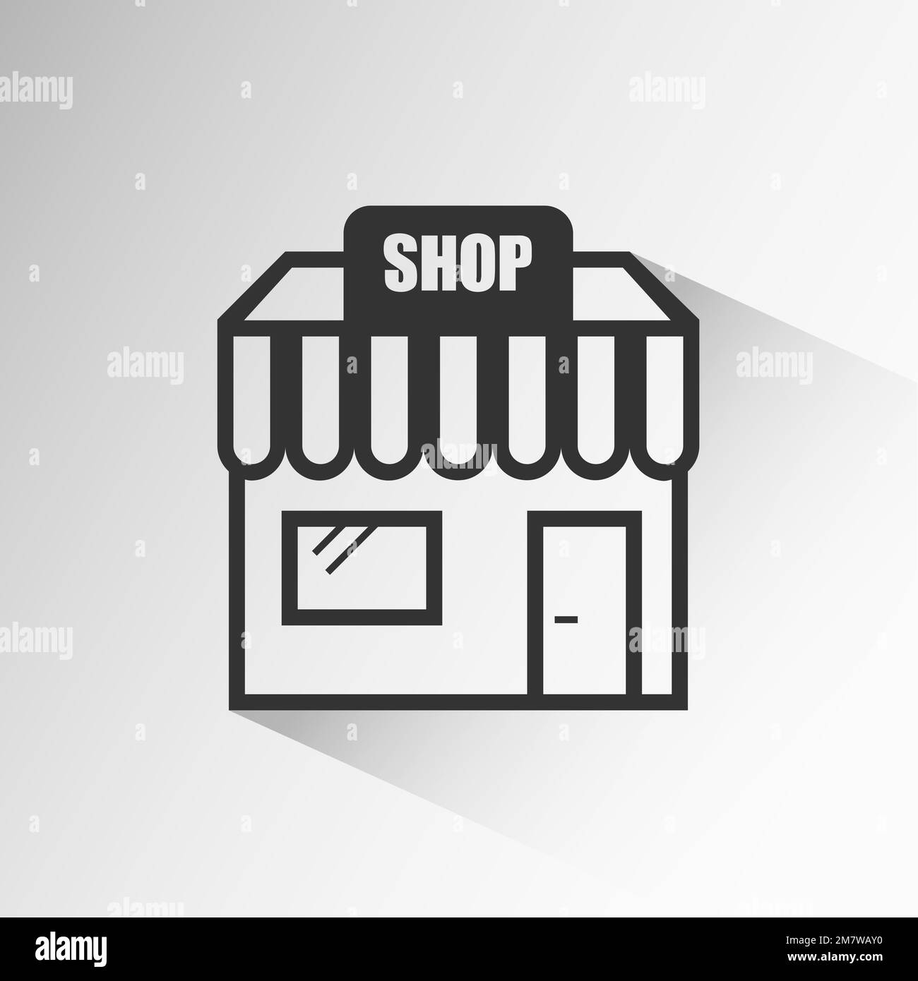 Store icon with long shadow isolated on grey background. Vector ...