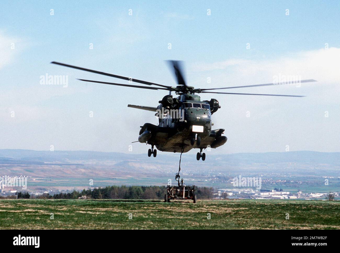 A right front view of a CH-53C Super Jolly helicopter from the 601st ...