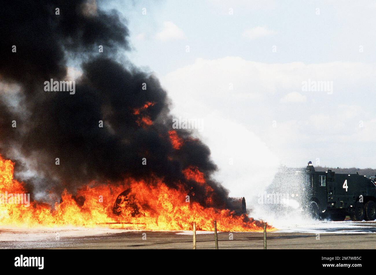 A fire truck from the 601st Civil Engineering Squadron is used to ...