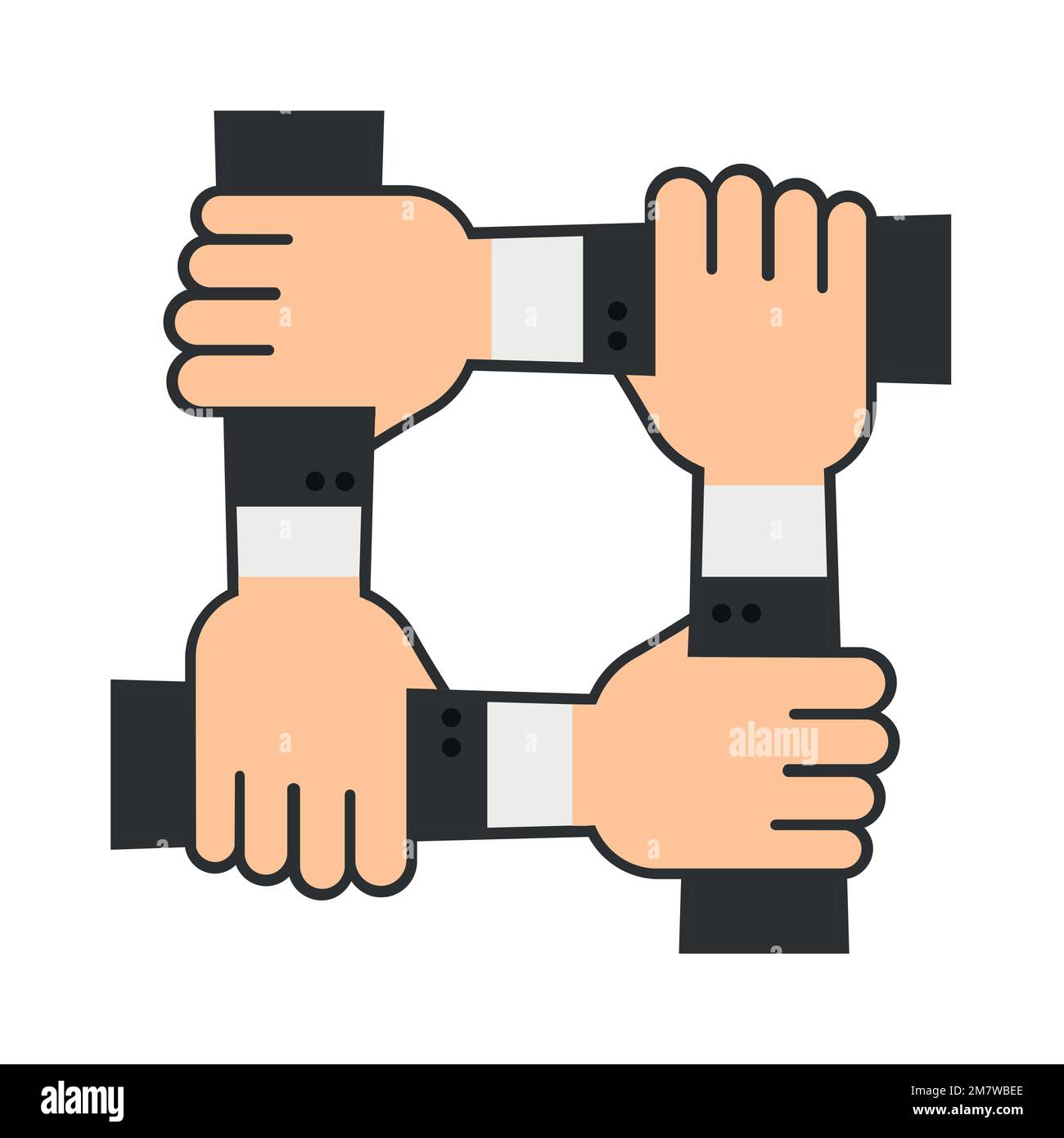 Four hands hold together for the wrist other. Four connected hands ... Four hands hold together for the wrist other. Four connected hands ...