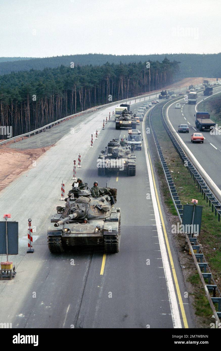 A view of 3rd Armored Division M-60A3 tanks and armored personnel ...