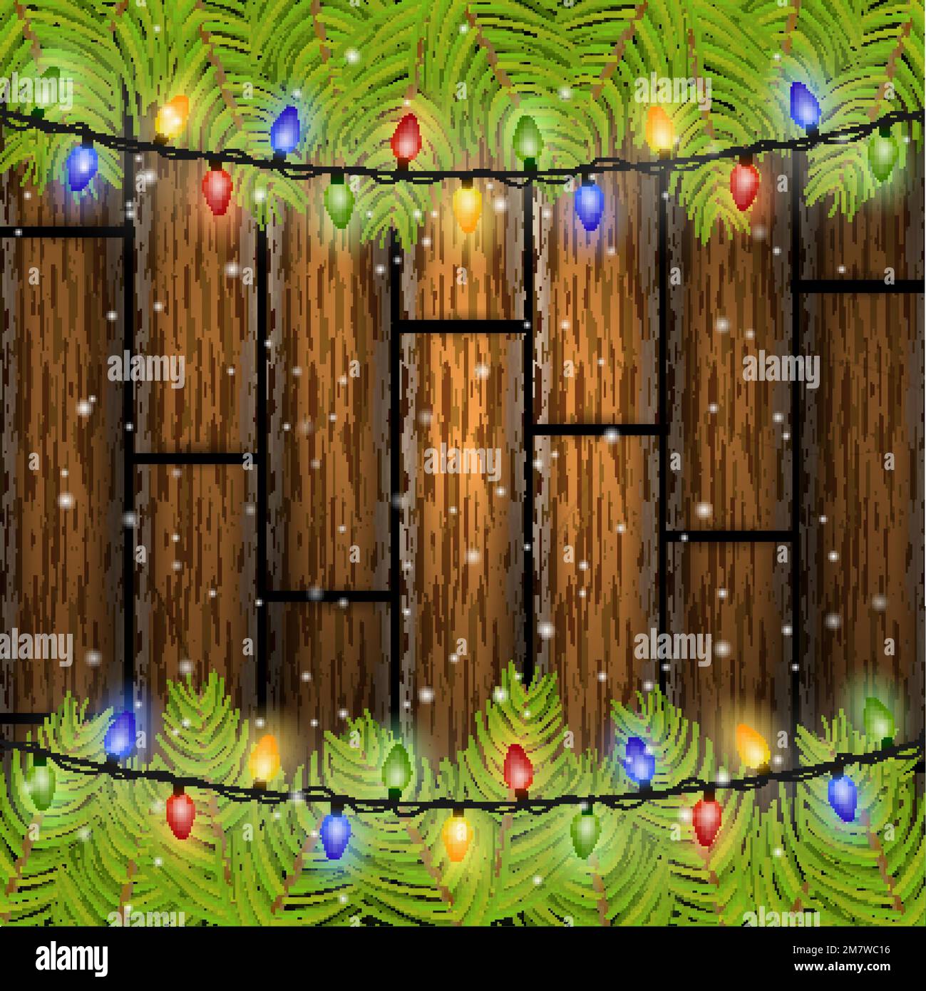 Christmas background with fir tree branches, and light bulbs. Vector ...