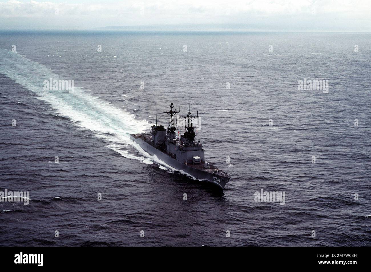 Aerial starboard bow view of destroyer USS INGERSOLL (DD-990) underway ...