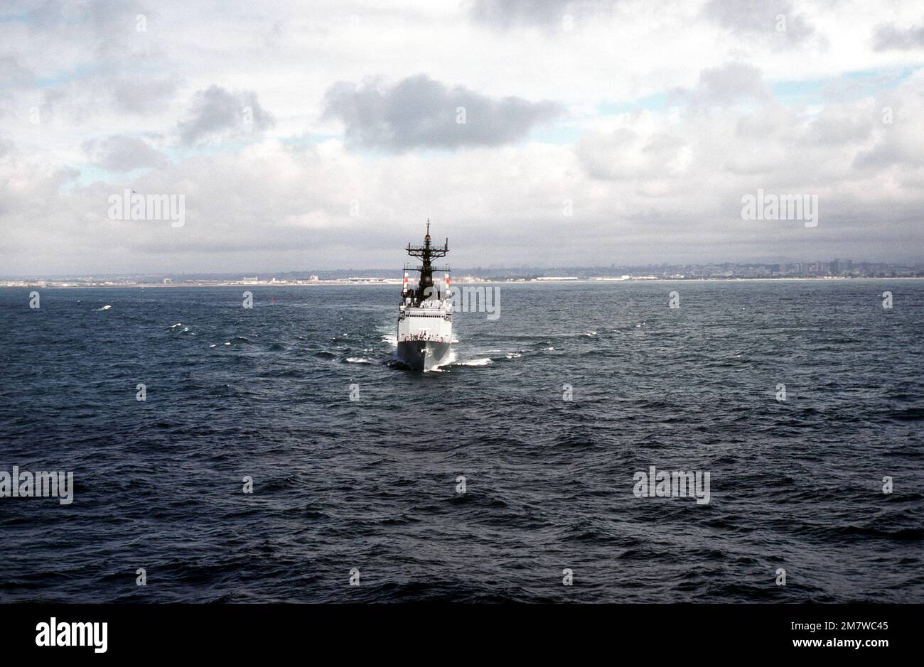 Aerial bow view of the destroyer USS INGERSOLL (DD-990) underway off ...