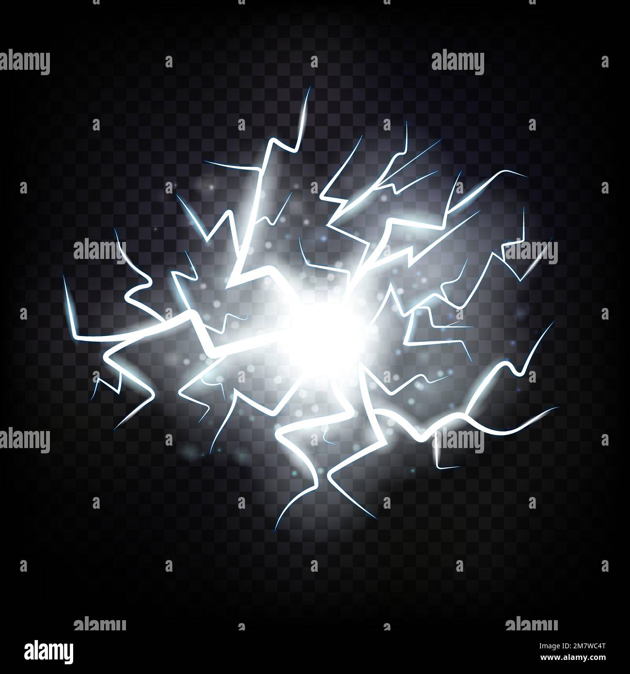 Ball lightning. Thunder isolated on transparent background. Thunderbolt in sky. Electricity ...