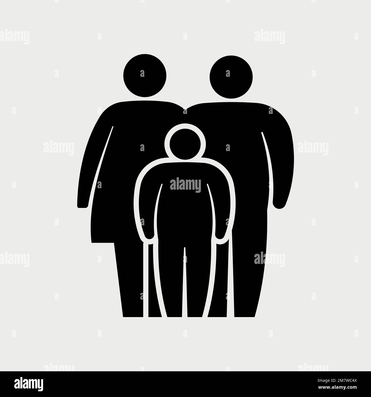 Overweight family icon. Fat woman, man, girl and boy. Vector ...