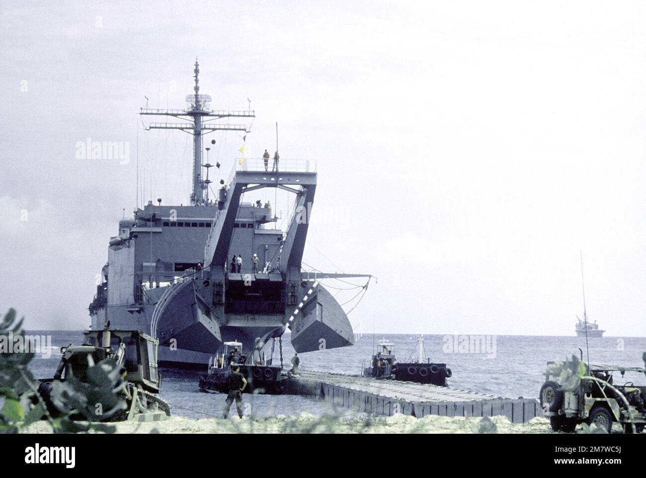Marines disembark a tank landing ship during exercise Ocean Venture '82 ...