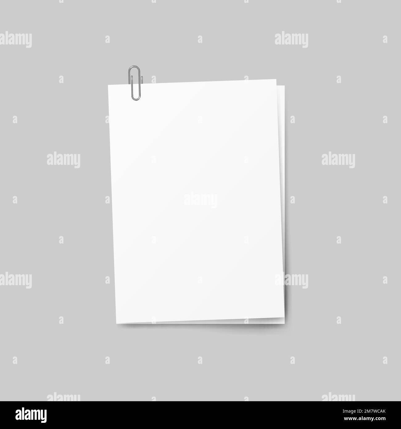 Realistic several sheets of paper and a metal paper clip isolated on ...