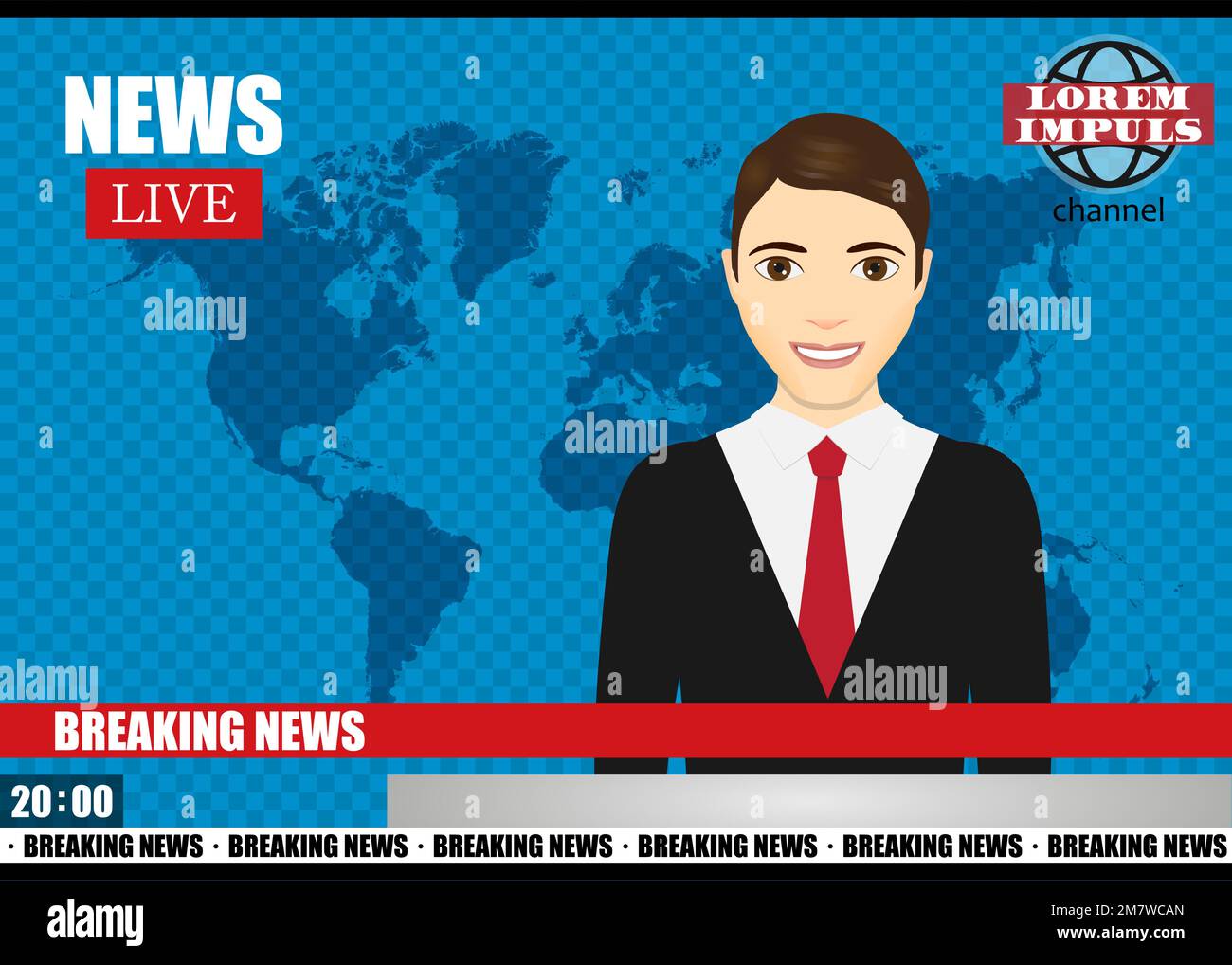 Anchorman on tv broadcast news. Breaking News vector illustration ...