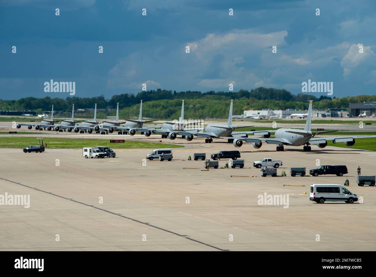 KC-135 Stratotanker aircraft taxi down a runway as part of a Nuclear ...