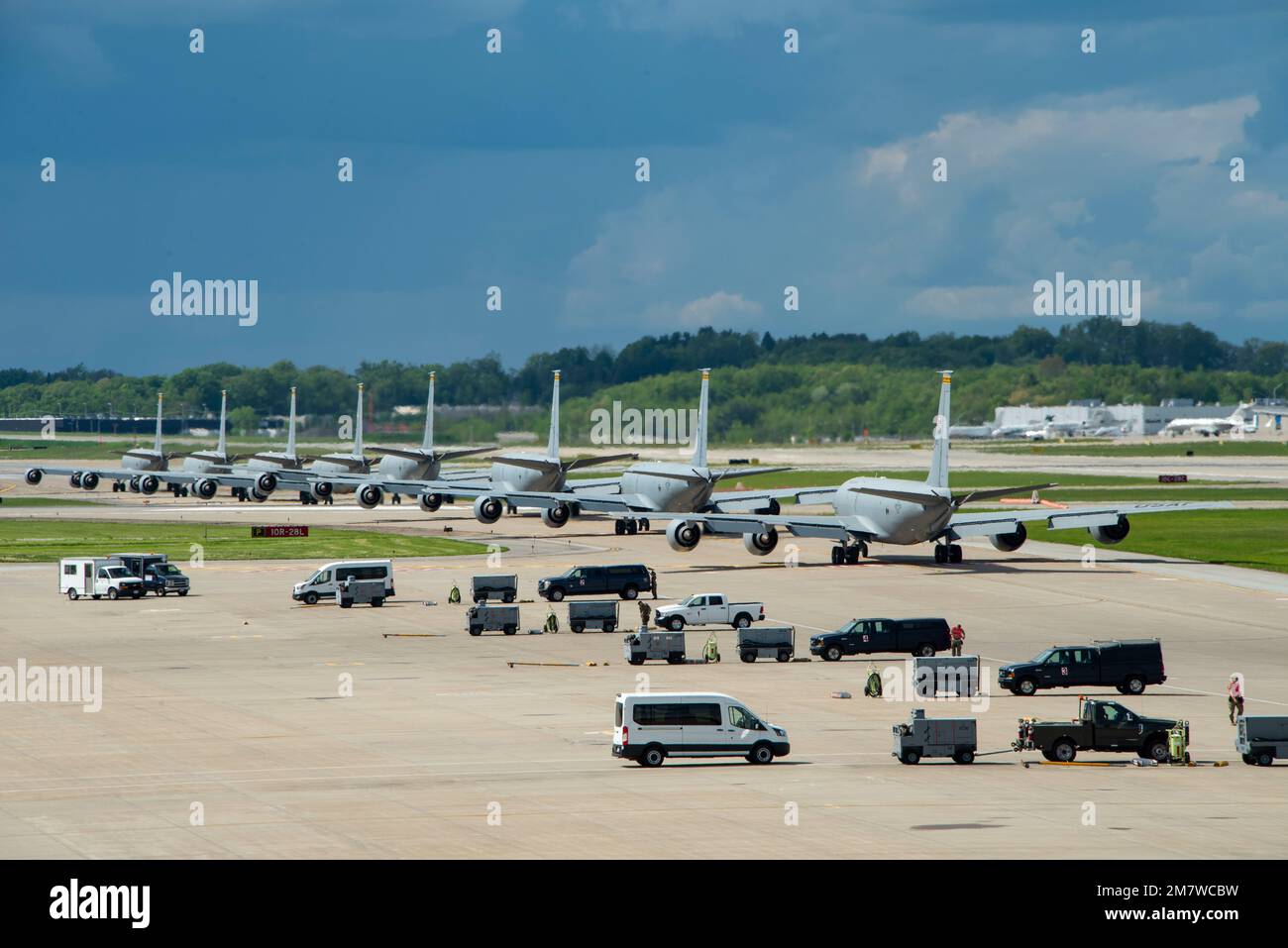 KC-135 Stratotanker aircraft taxi down a runway as part of a Nuclear ...