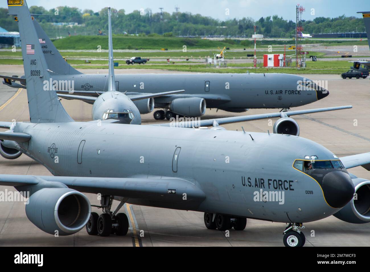 KC-135 Stratotanker aircraft taxi down a runway as part of a Nuclear ...