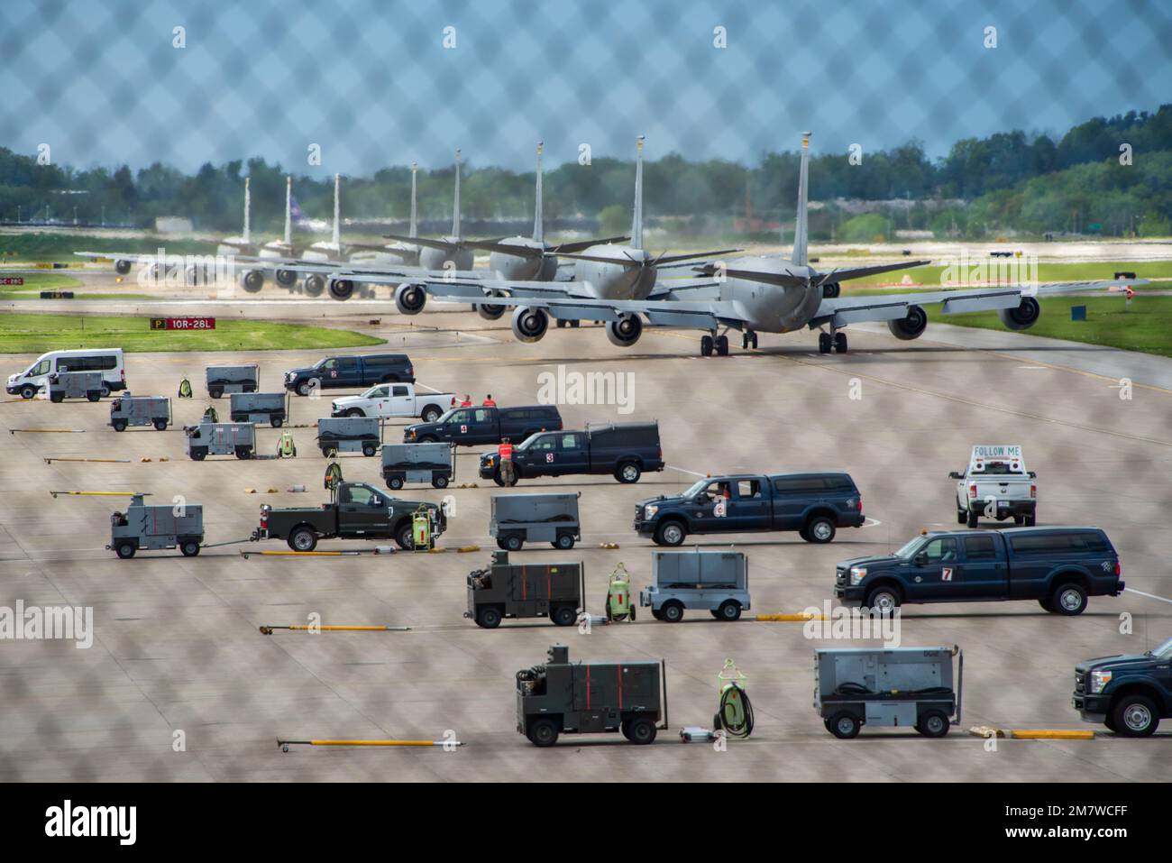KC-135 Stratotanker aircraft taxi down a runway as part of a Nuclear ...