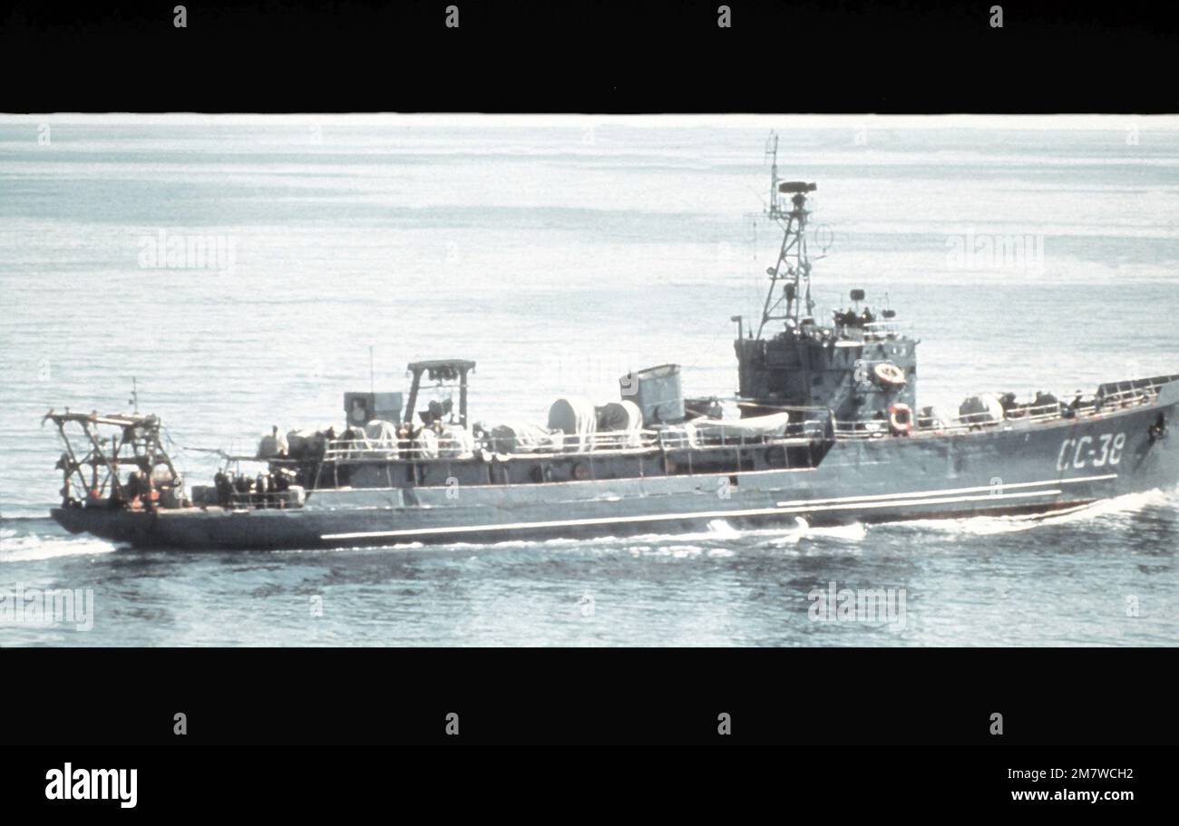 A port beam view of a Soviet Valday submarine rescue ship underway ...