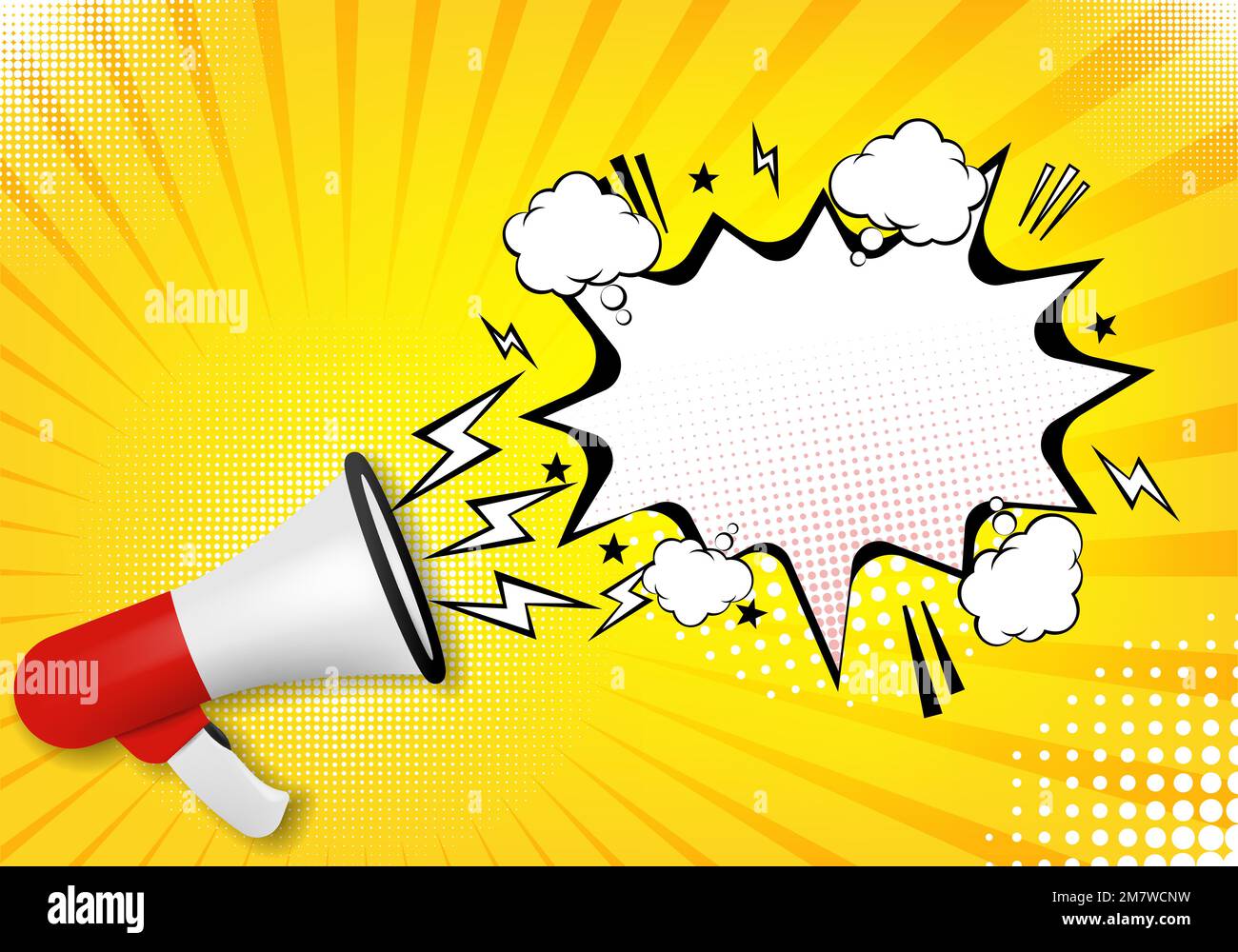 Realistic 3d megaphone on halftone background. Vector illustration. Eps ...