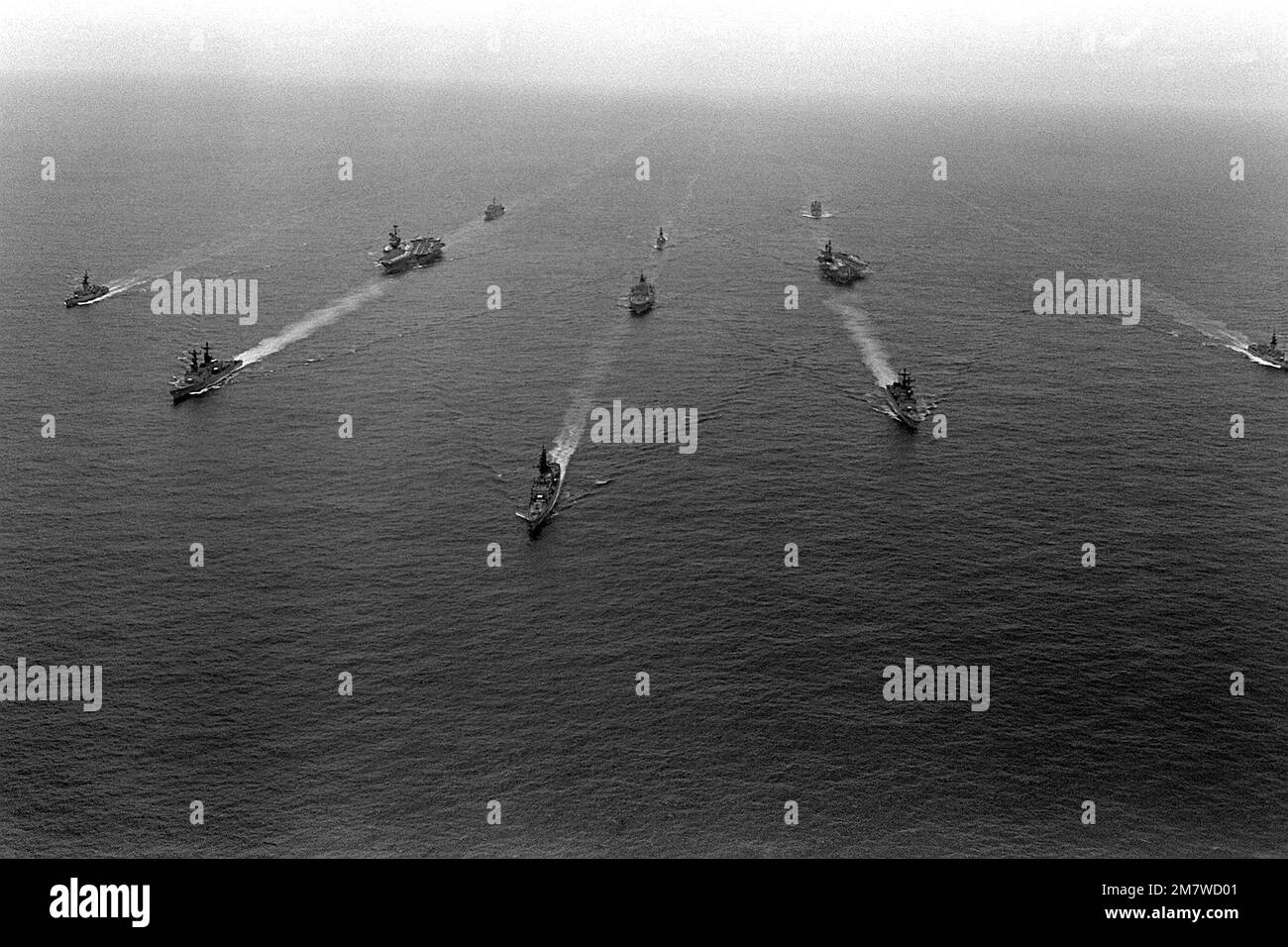 A bow view of the ships assigned to the battle groups of the aircraft ...