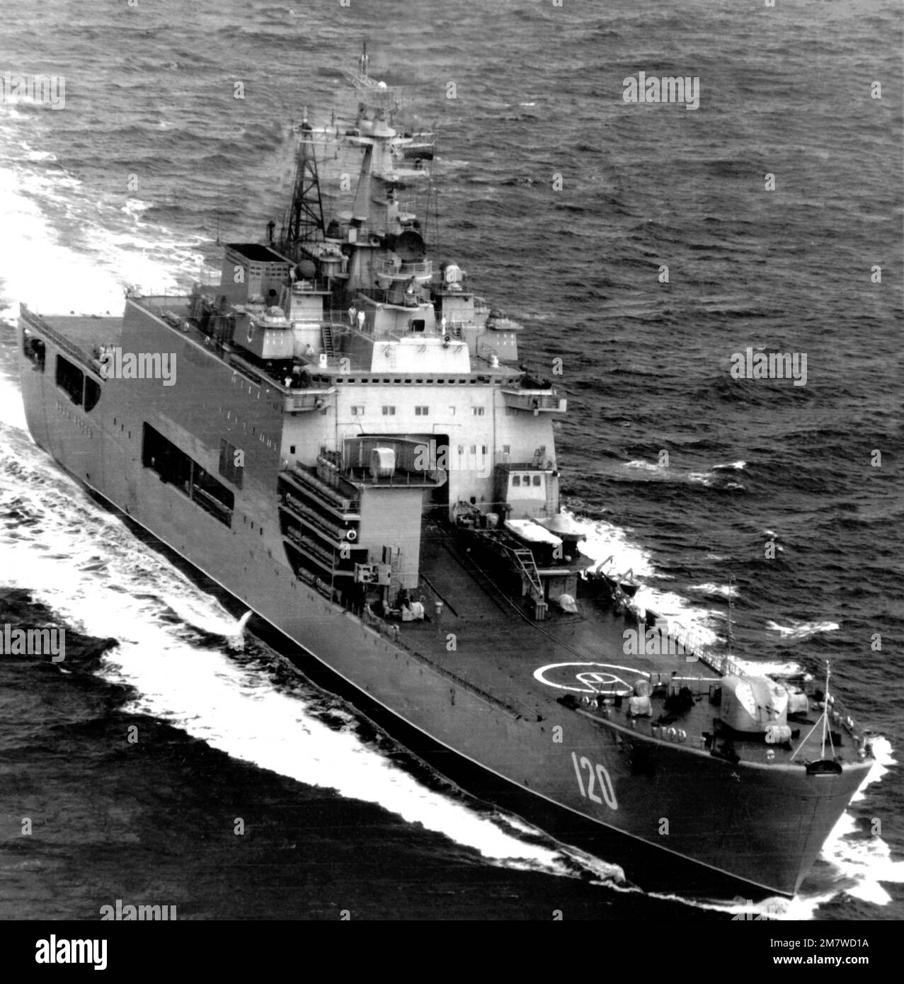 An aerial starboard bow view of the Soviet amphibious assault transport ...