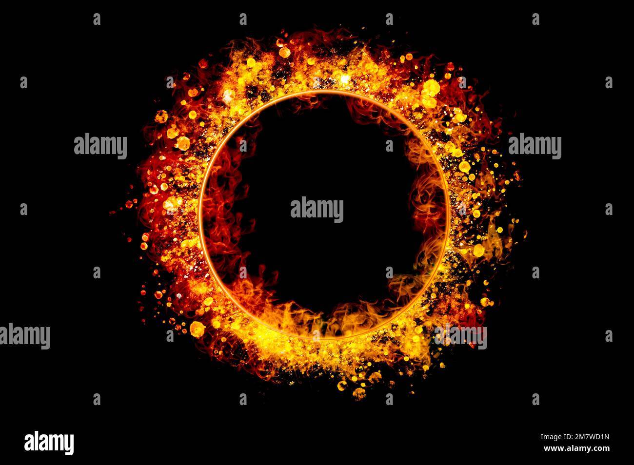 orange flame circle frame on black background Stock Photo - Alamy