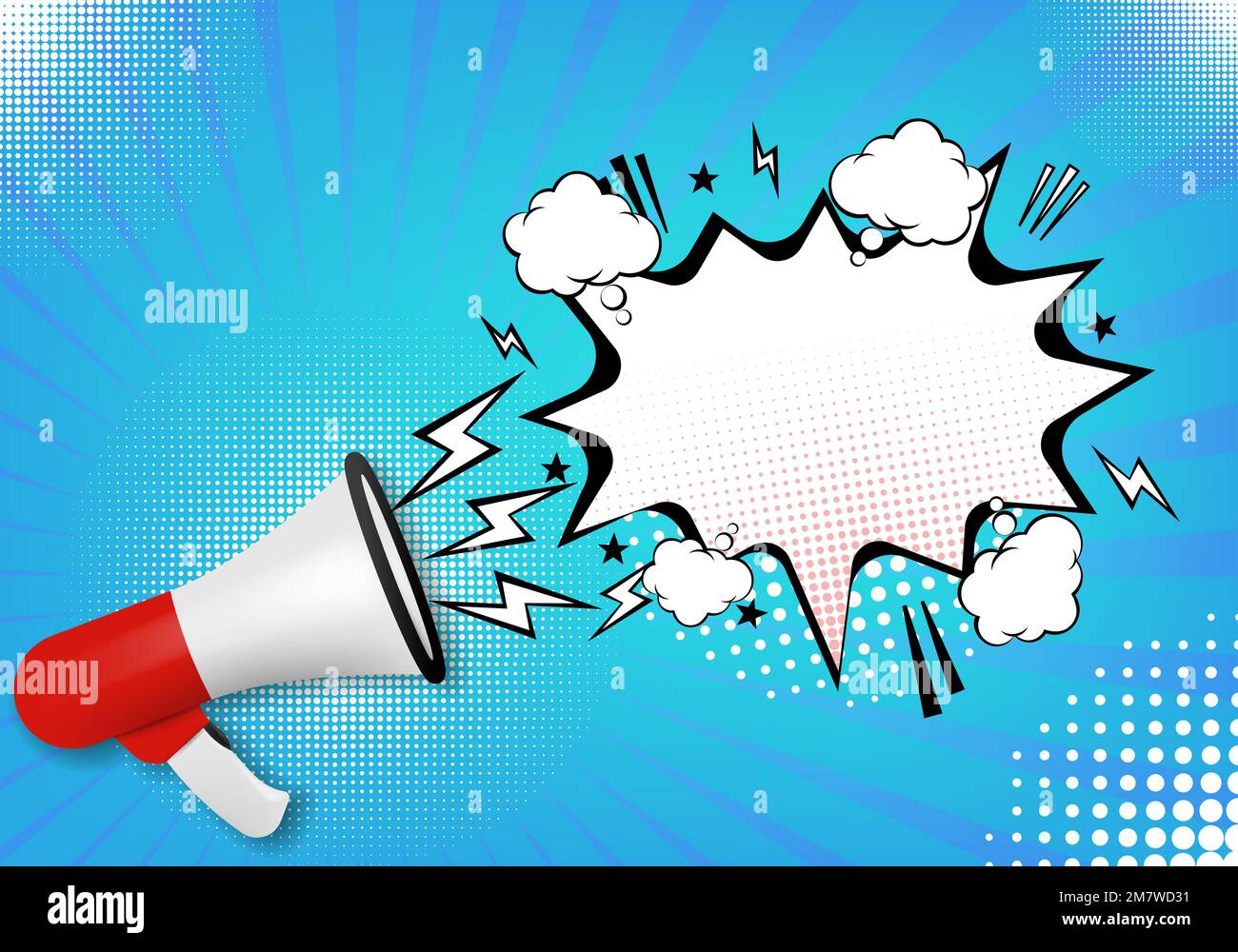 Realistic 3d megaphone on halftone background. Vector illustration. Eps ...