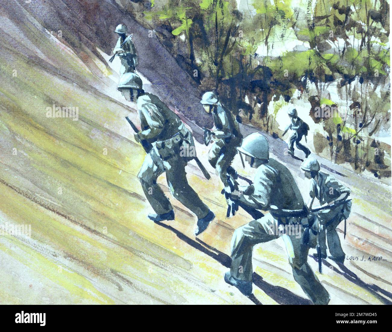 Artwork: "Charge of the Seabees, Guam" Artist: Louis J. Kaep, #30 ...
