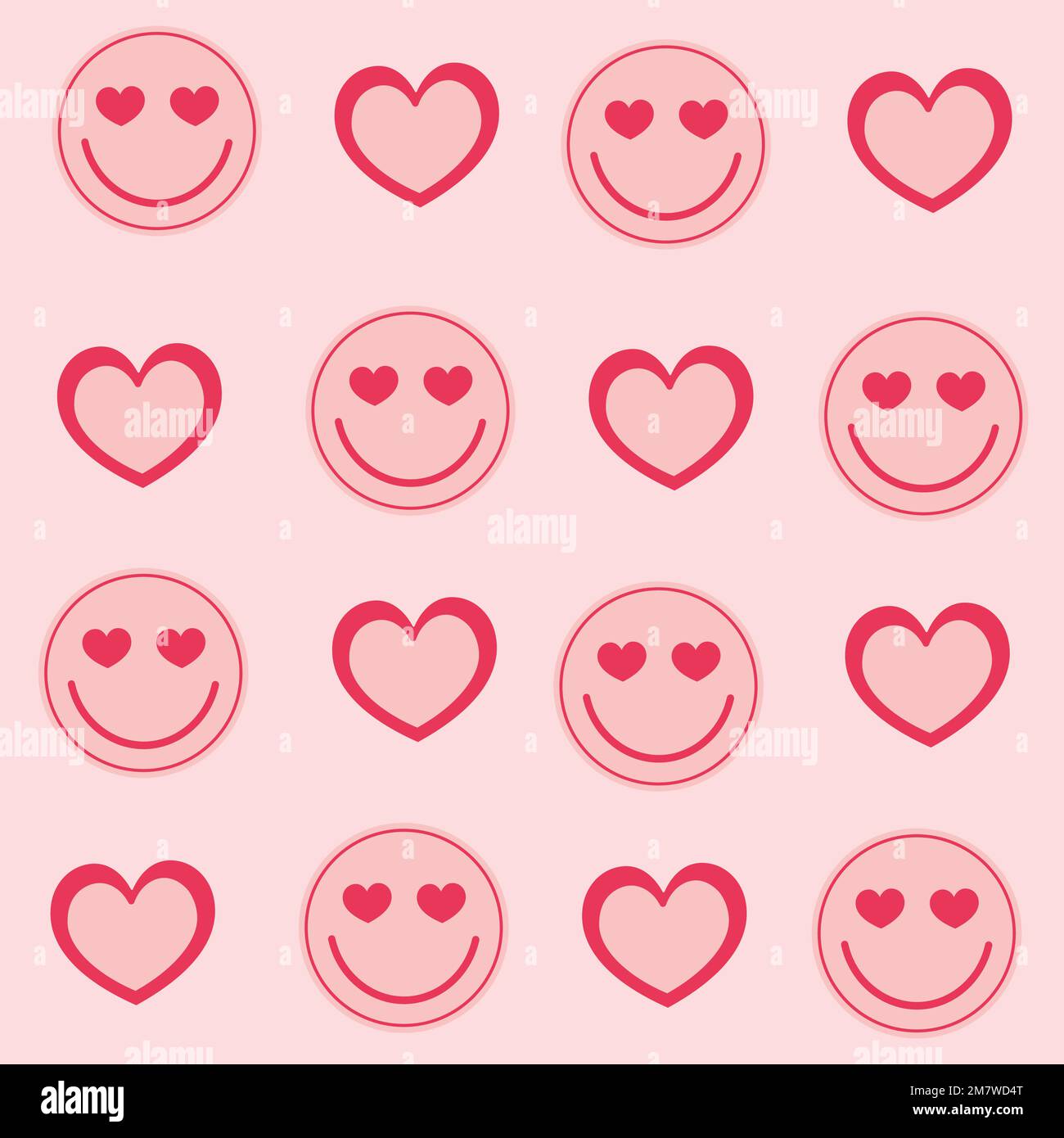 Pink girly y2k retro seamless pattern with smile emoticons and hearts ...