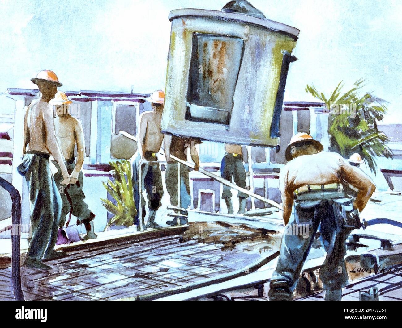 Artwork: "Pouring the Roof, Guam" Artist: Louis J. Kaep, #19. Courtesy ...