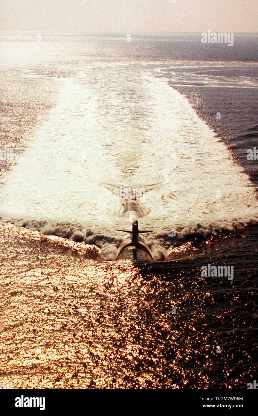 An aerial bow view of the nuclear-powered attack submarine USS GROTON ...