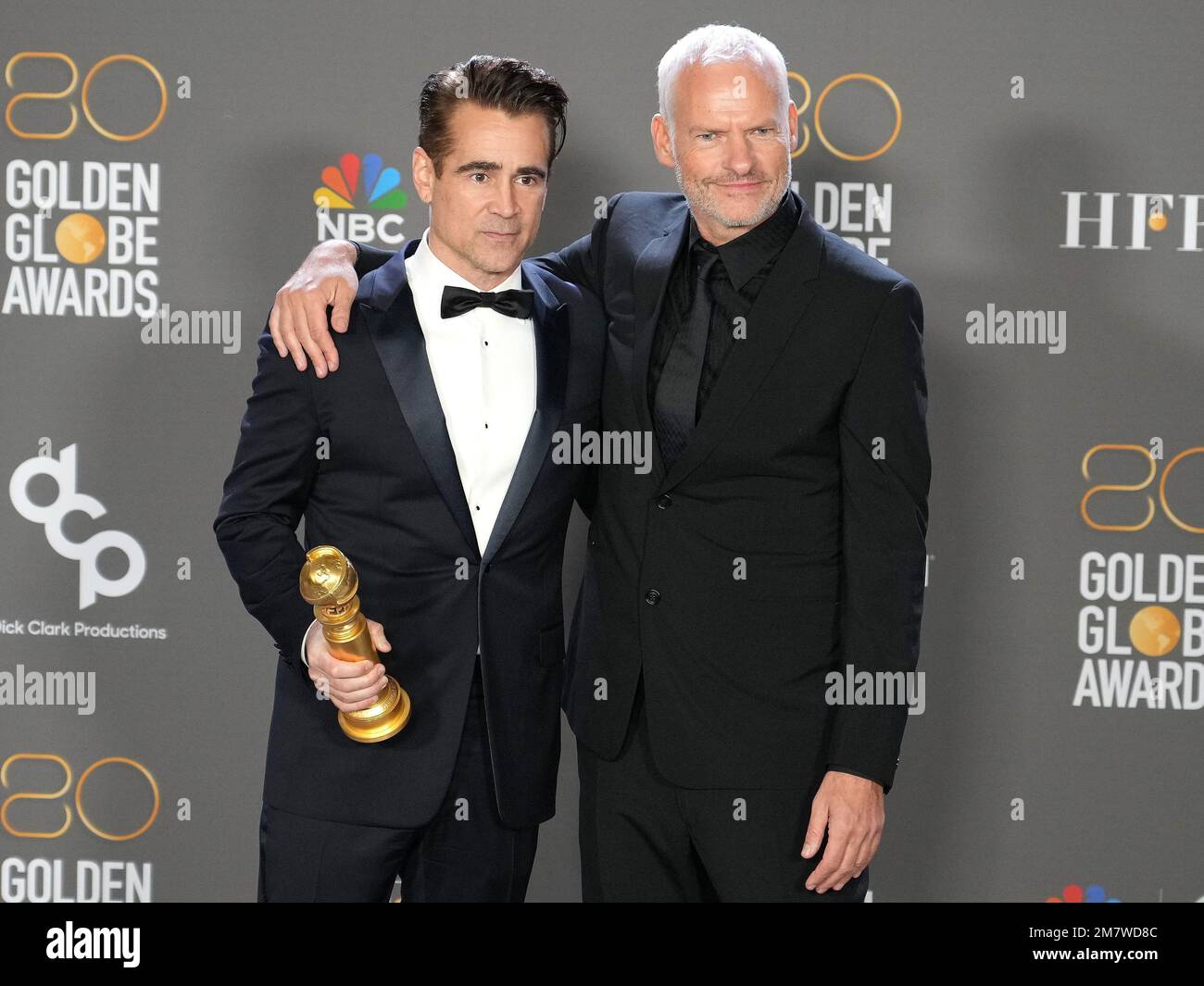 Los Angeles, USA. 10th Jan, 2023. Colin Farrell and Martin McDonagh, pose with the Best Motion ...