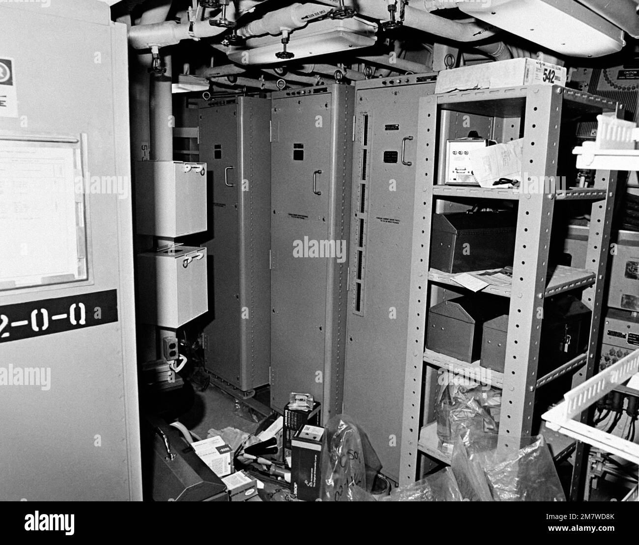 An interior view of the sonar equipment room on the guided missile ...