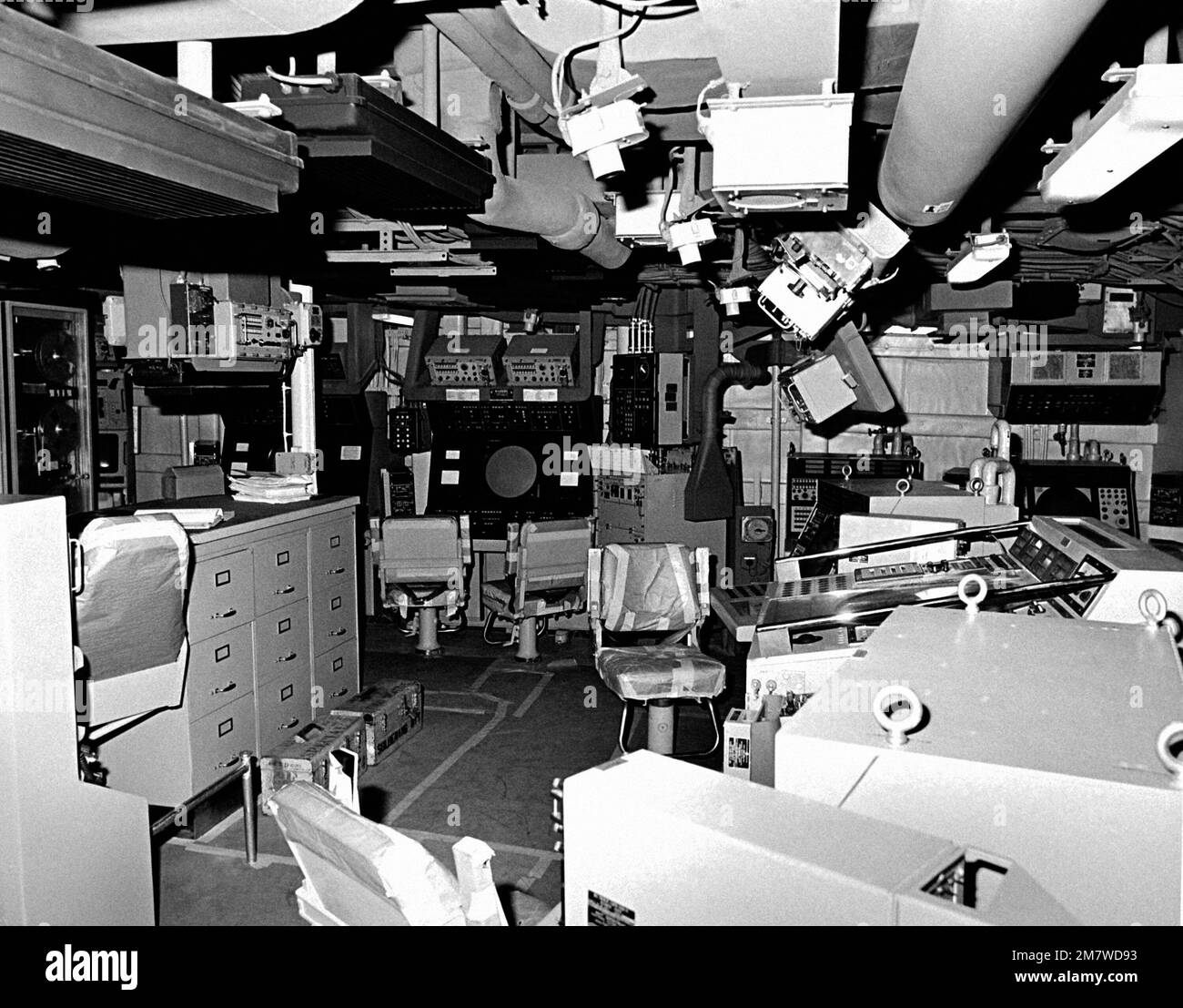 An interior view of the radar, IFF and combat information center space ...