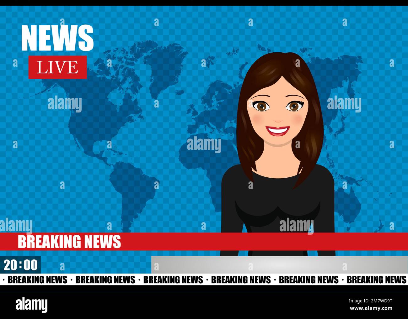 Newscaster woman reports breaking news. News vector illustration. Media on television concept ...