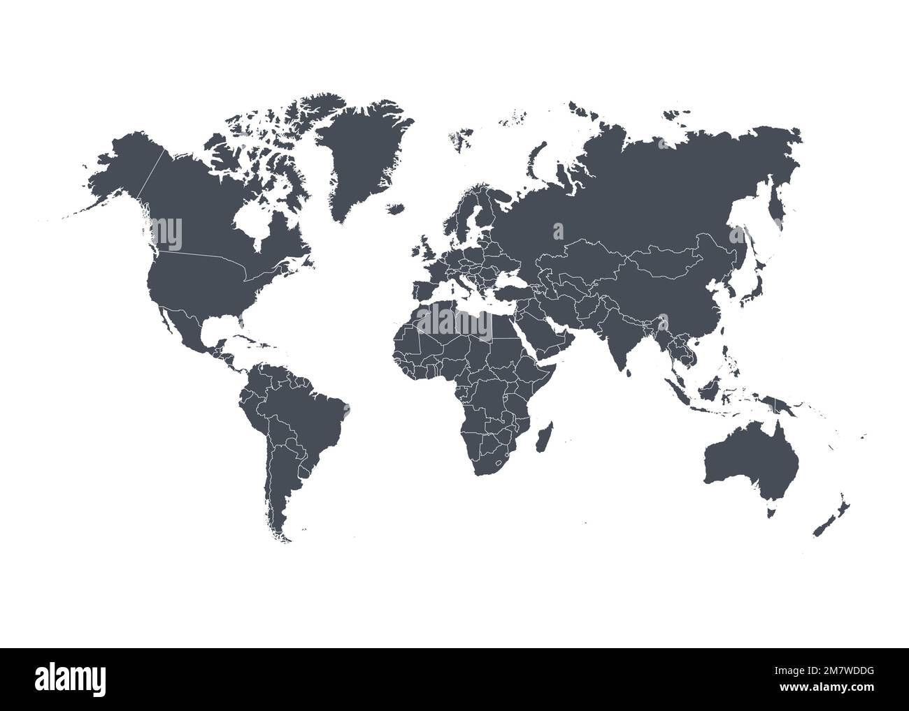 World map with countries isolated on white background. Vector ...
