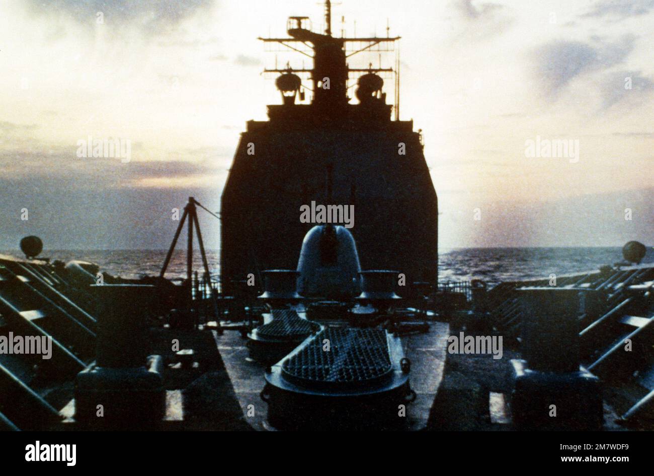 A view of the superstructure of the guided missile cruiser TICONDEROGA ...