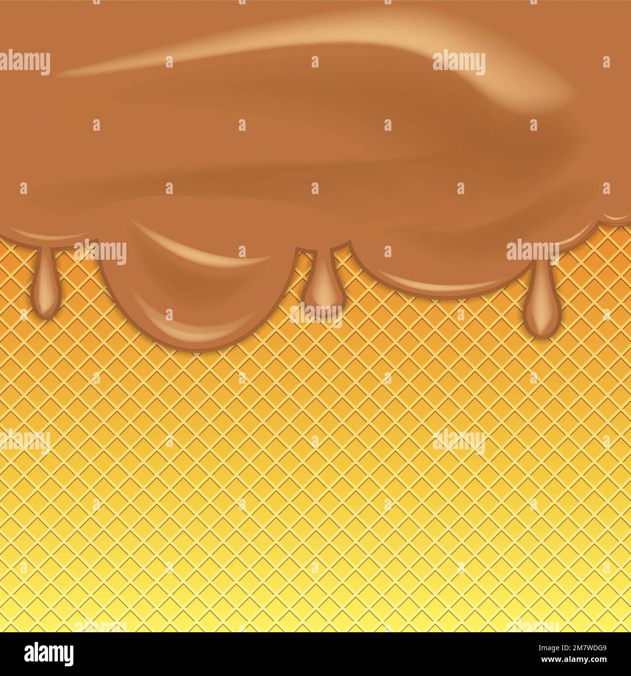 Chocolate ice cream flowing over waffle texture background. Vector ...