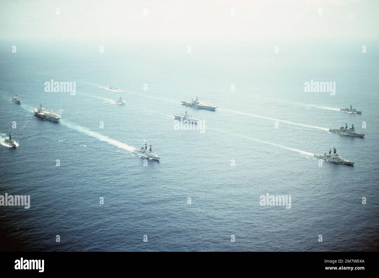 Aerial starboard bow view of part of Task Group 70, including the ...