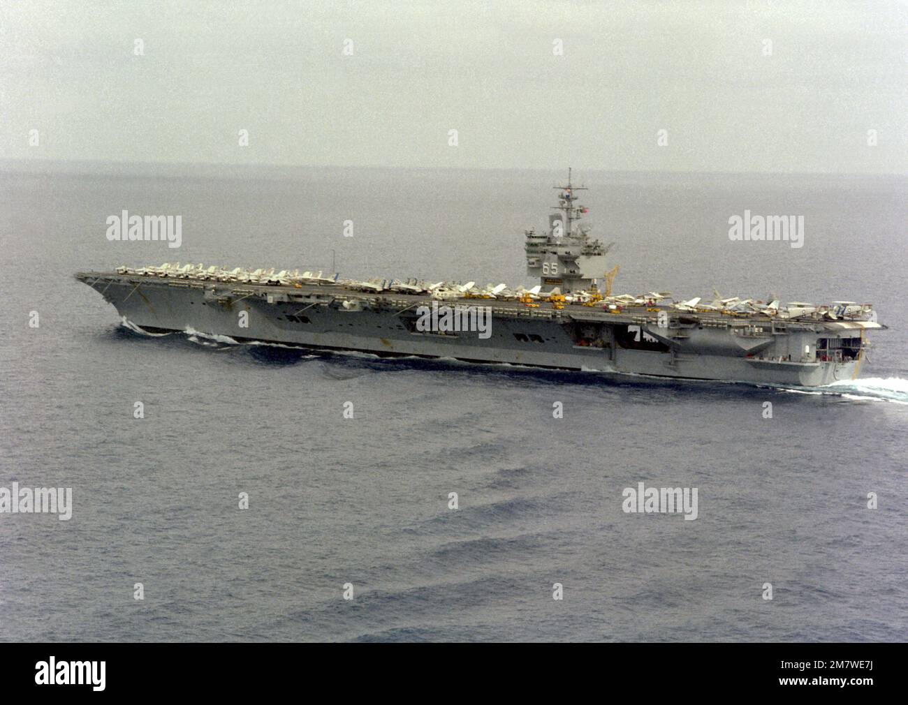Port quarter view of the nuclear-powered aircraft carrier USS ...