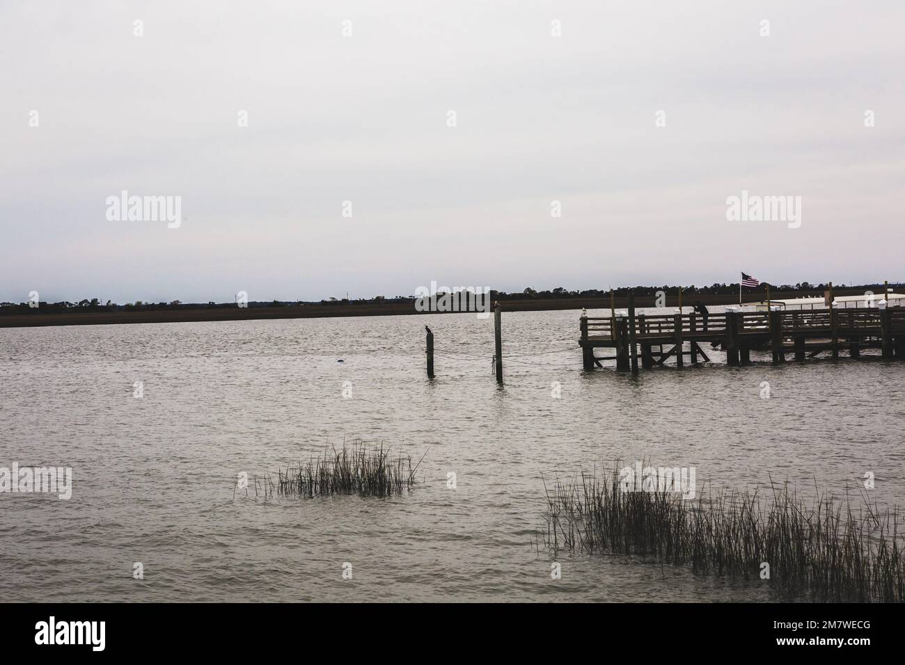 An aerial view of lake with dock Stock Photo - Alamy