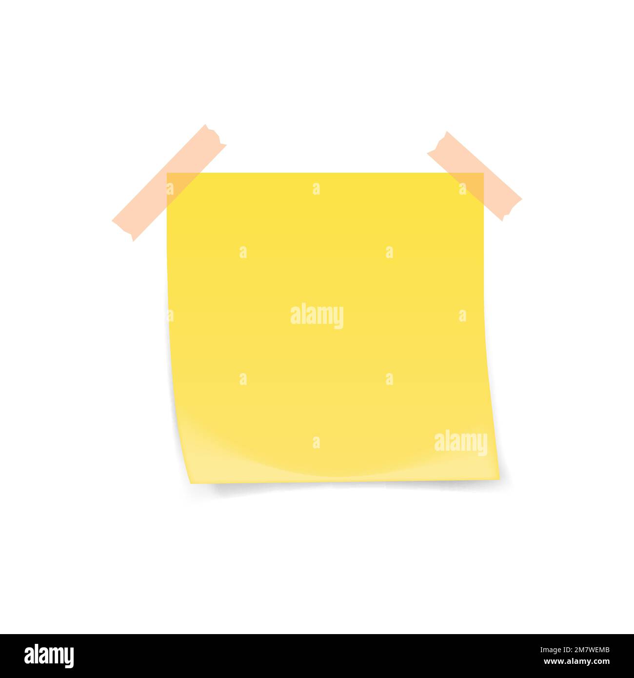 Yellow sticky note with adhesive tape isolated on white background ...
