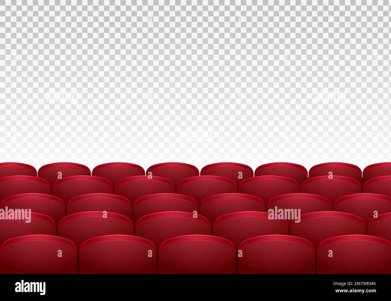Rows of red cinema or theater seats isolated on background. Realistic ...