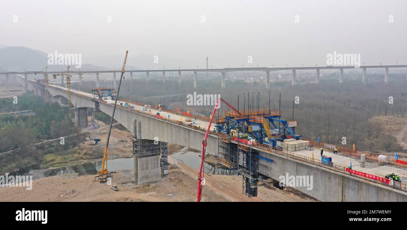 Aerial photo shows the construction site of Xianju Grand Bridge of ...
