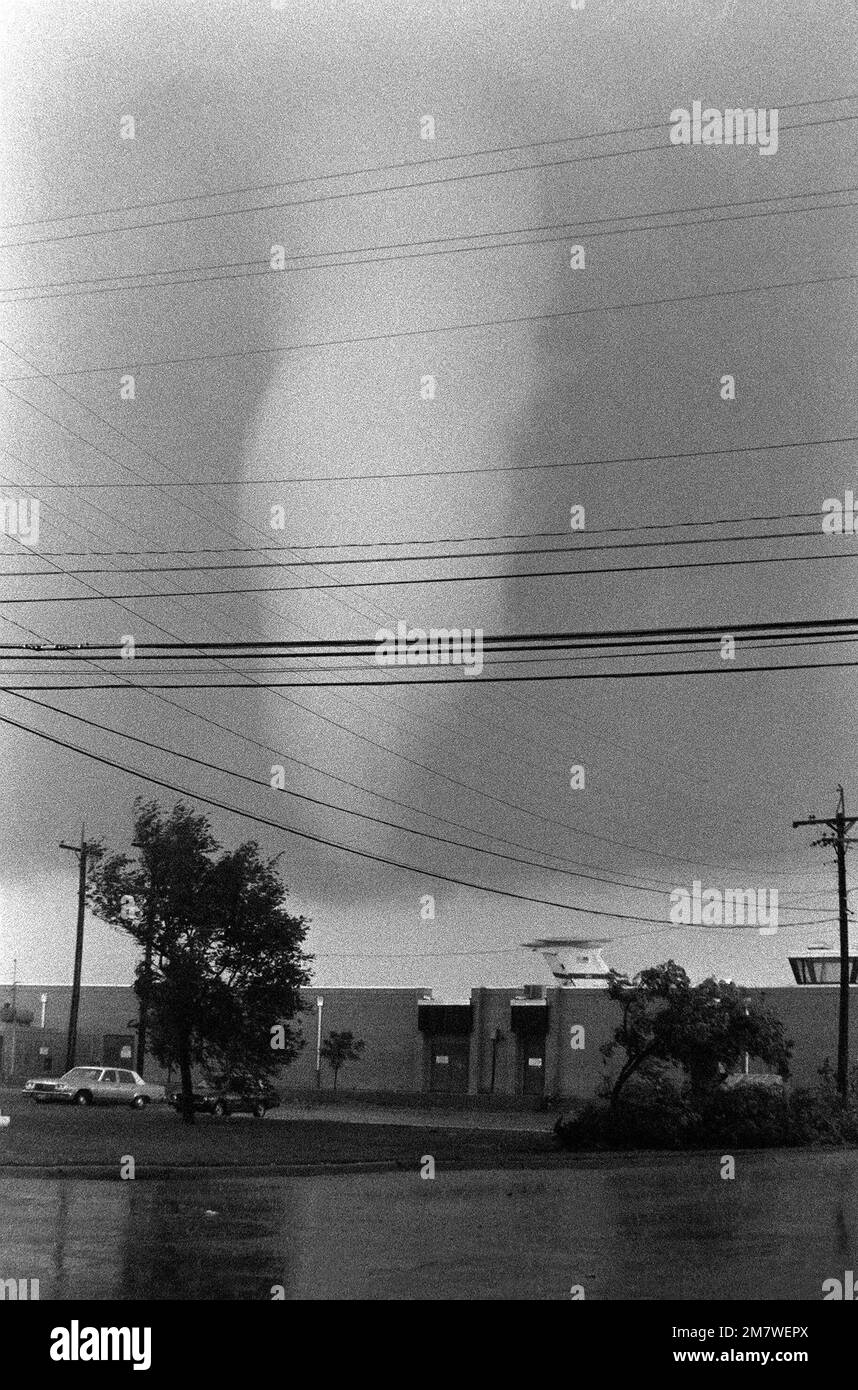 A view of a tornado funnel approaching the base, as seen from the child ...