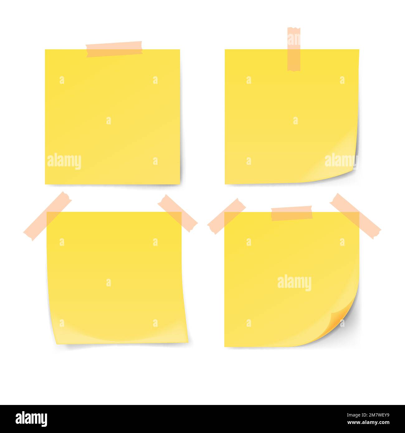 Yellow sticky note with adhesive tape isolated on white background ...