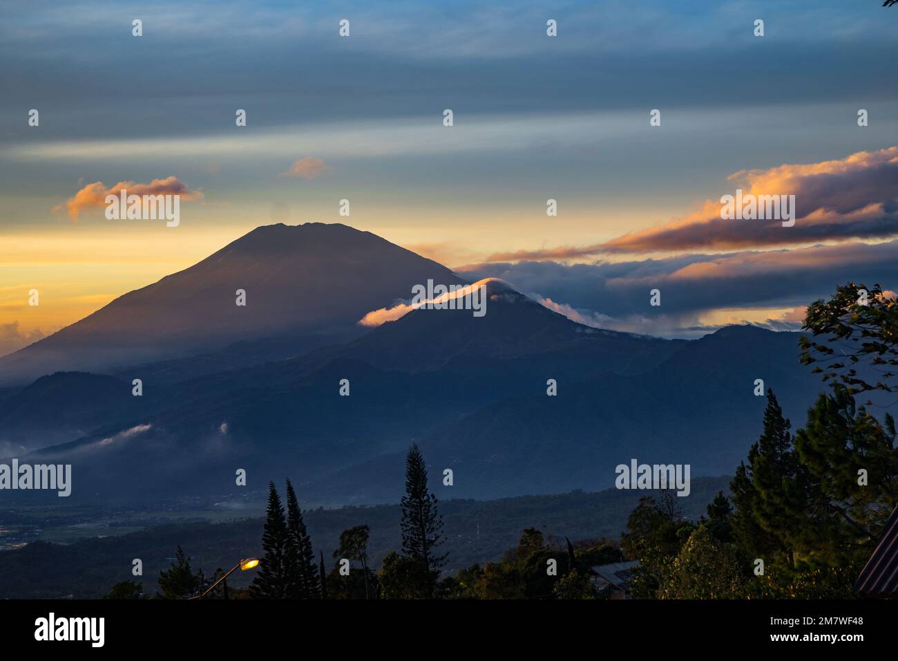 The sunrise above the Rawapening with mount Merbabu Central Java. Indonesia Stock Photo - Alamy