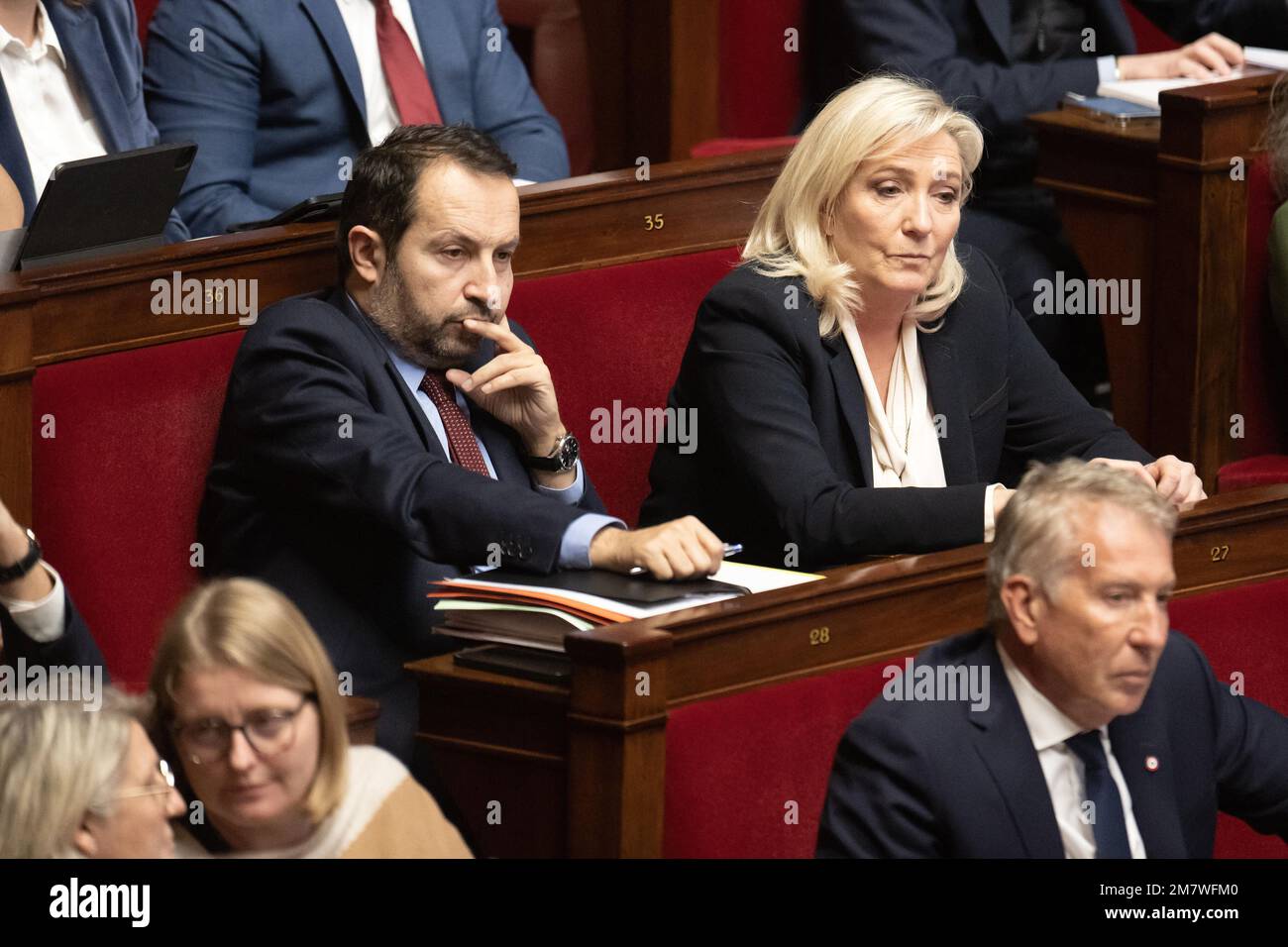 Deputies, Marine Le Pen and Sebastien Chenu attend a session of ...