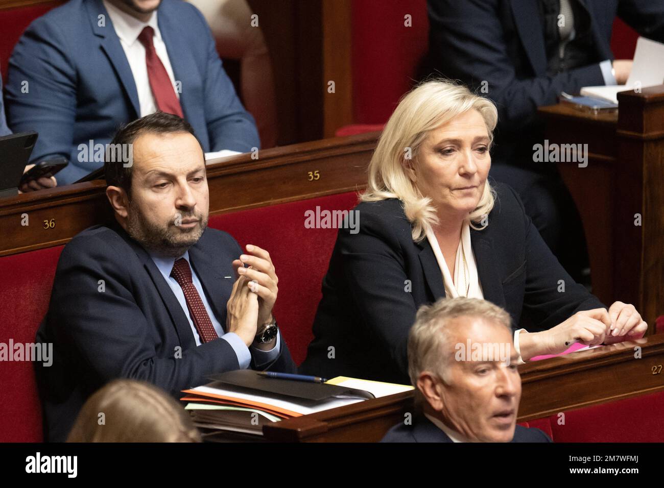 Deputies, Marine Le Pen and Sebastien Chenu attend a session of ...