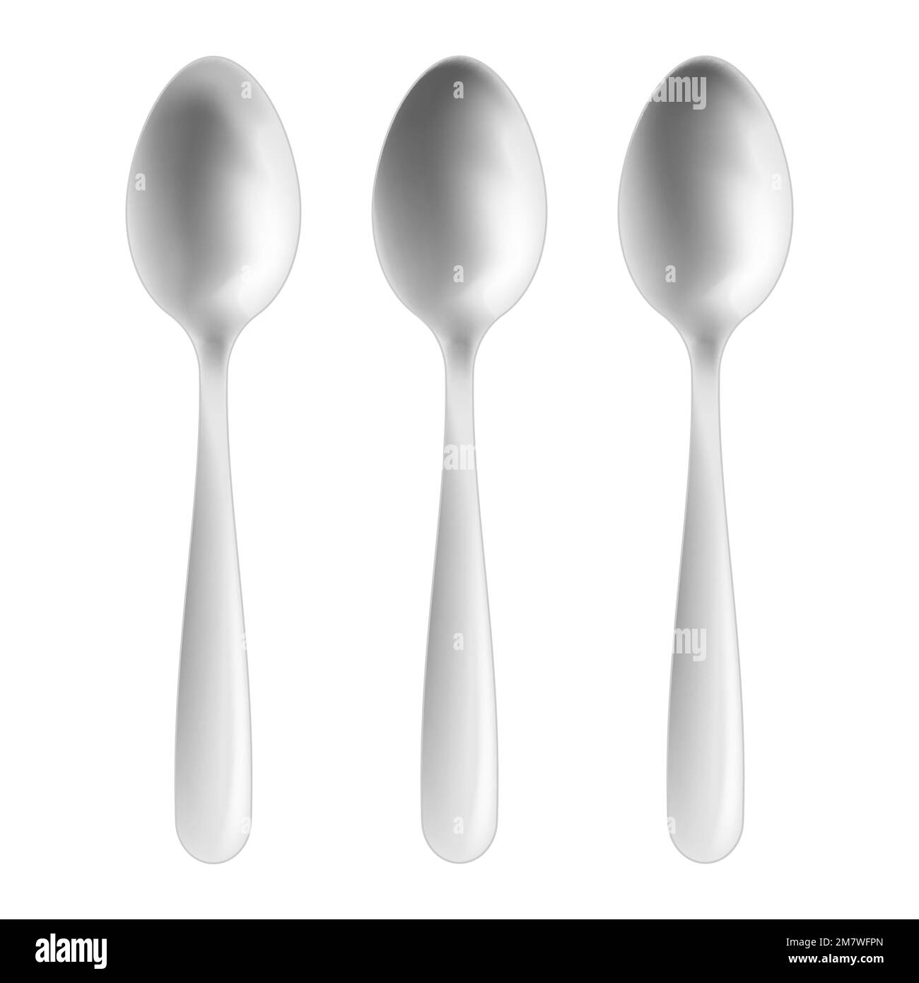 Set of realistic metal spoon isolated on white background. Vector ...