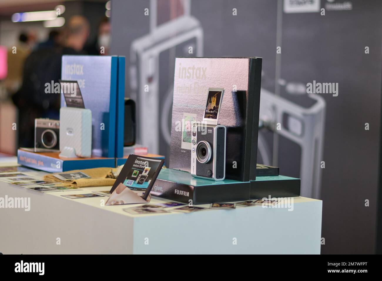 11.03.2022. Barcelona, Spain, Fujifilm stand presenting the Instax mini ...
