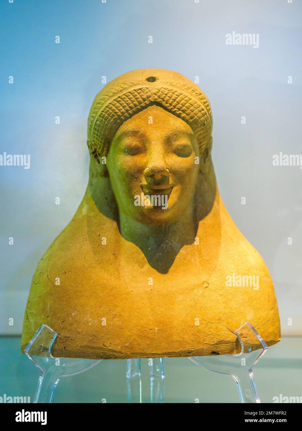 Clay bust of a veiled female figure, from the end of the 6th century ...