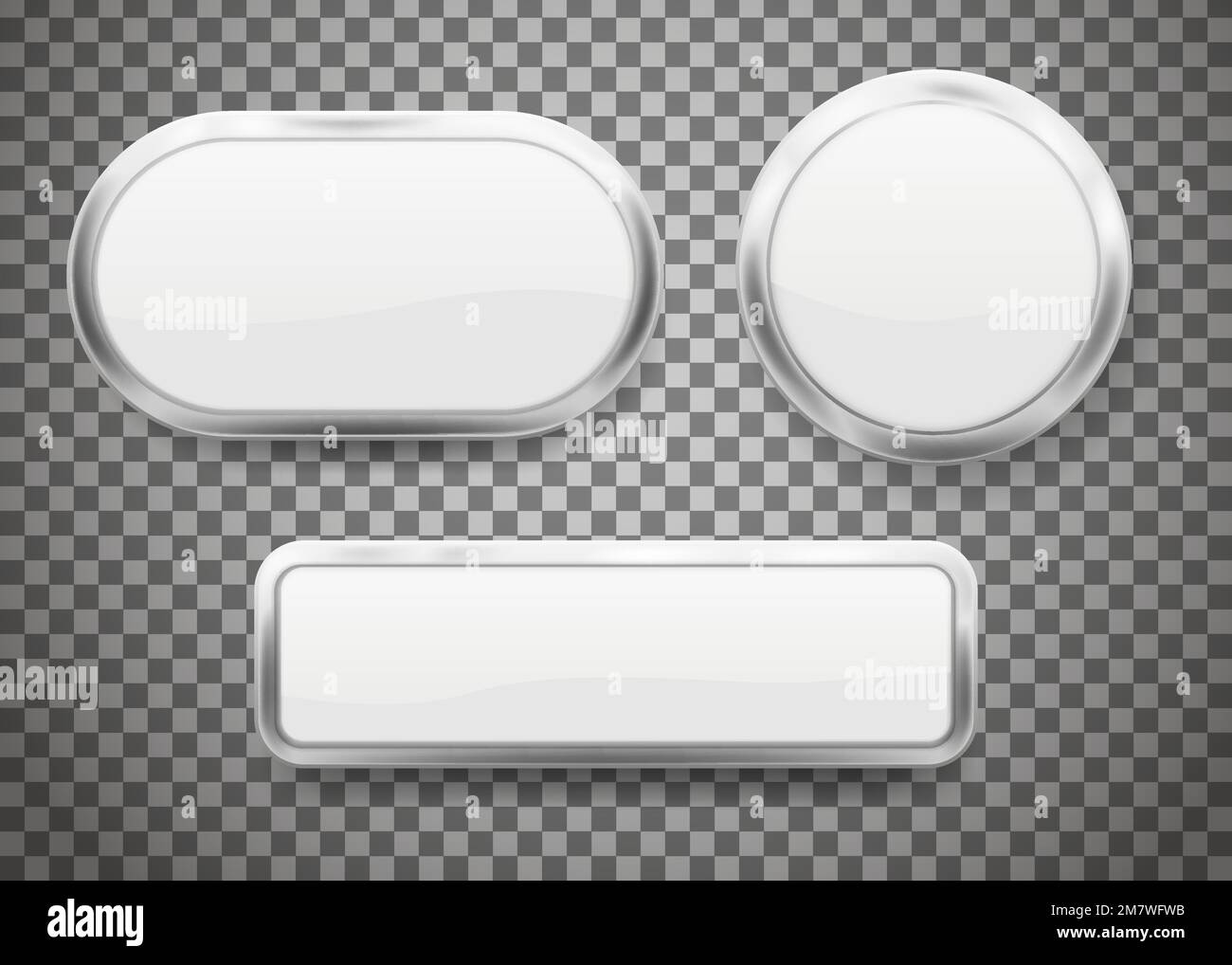 Set of Buttons with chrome frame isolated on transparent background. Vector illustration. Eps 10 ...