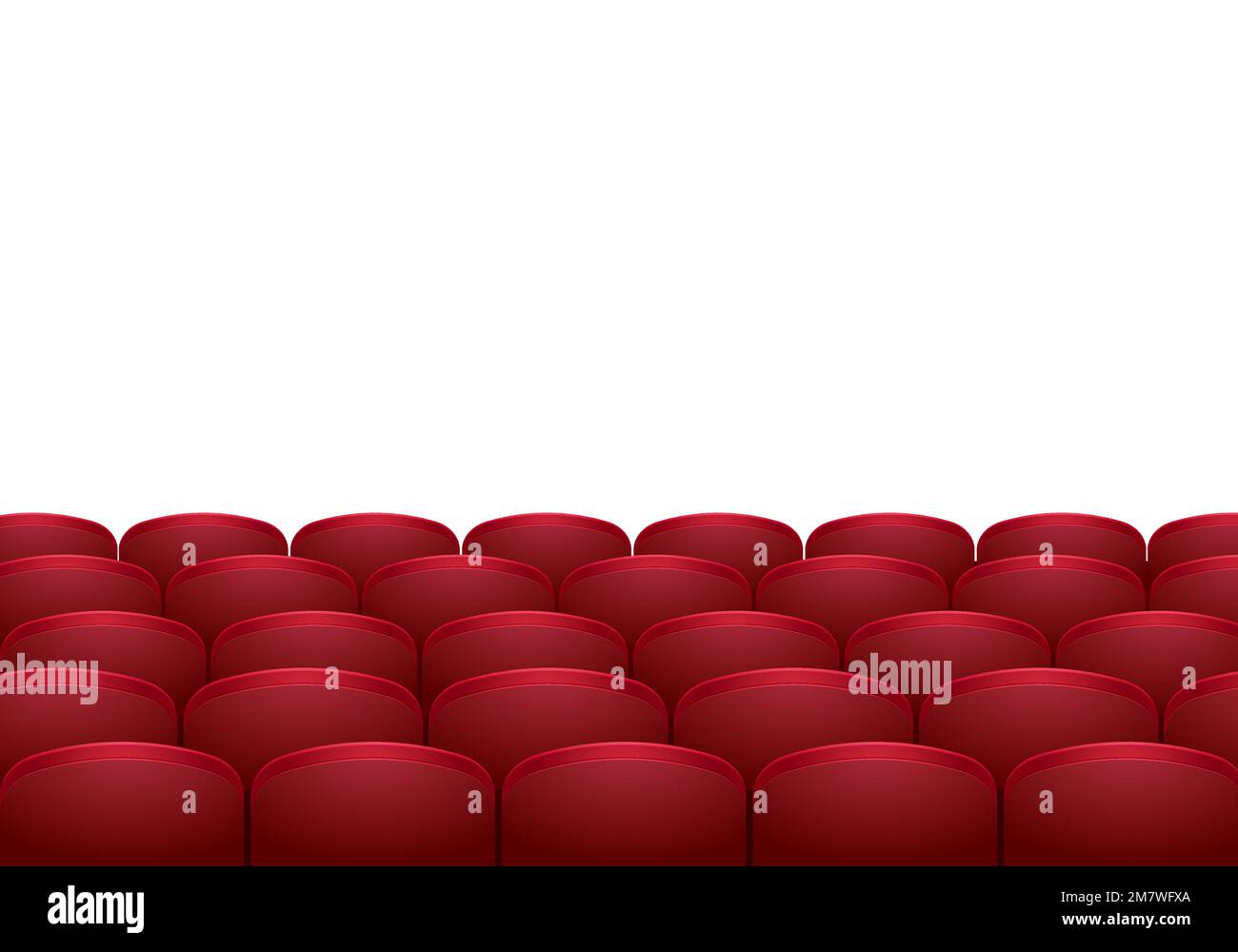 Rows of red cinema or theater seats isolated on white background ...